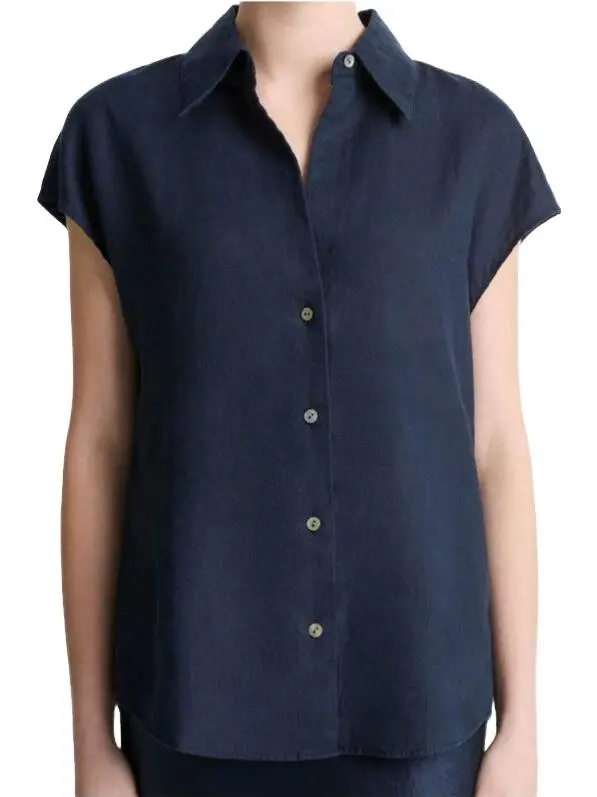 Vince Lapel Cap Sleeve Shirt - Black