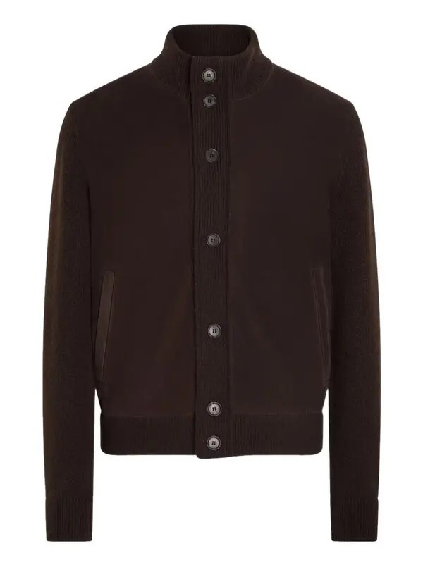 Zegna Long Sleeve Panelled Cardigan - Dark Brown