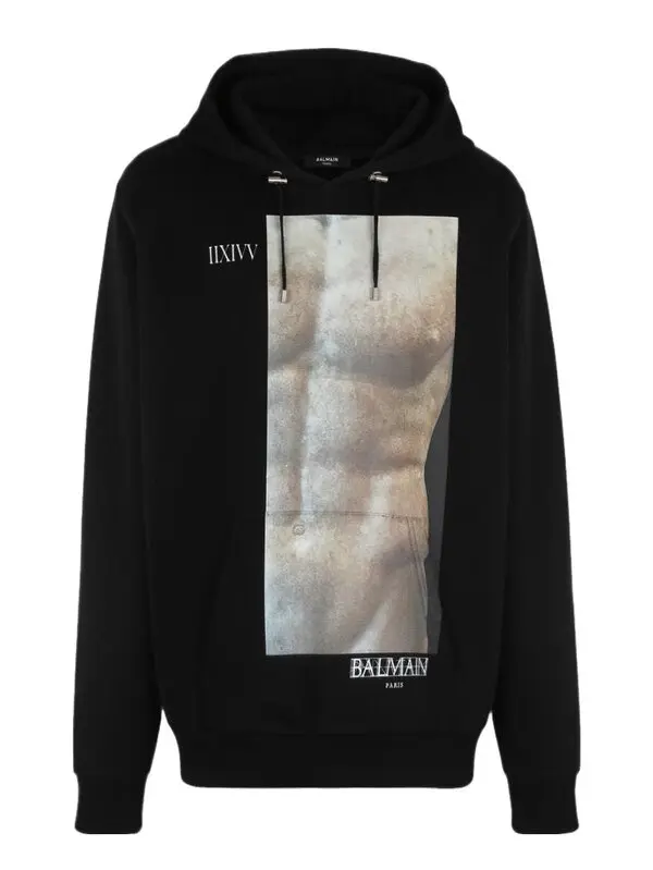 Balmain Graphic Print Hoodie - Black