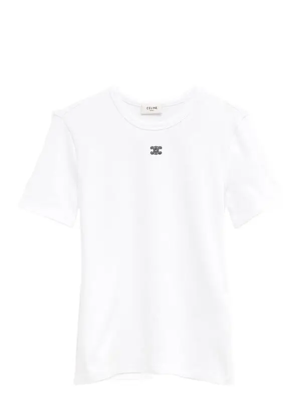 Celine Triomphe T-shirt In Ribbed Cotton Jersey - White