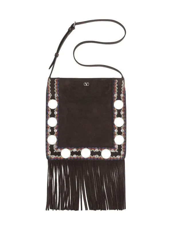 Valentino Garavani Nellcôte Vlogo Signature Fringed Shoulder Bag - Black