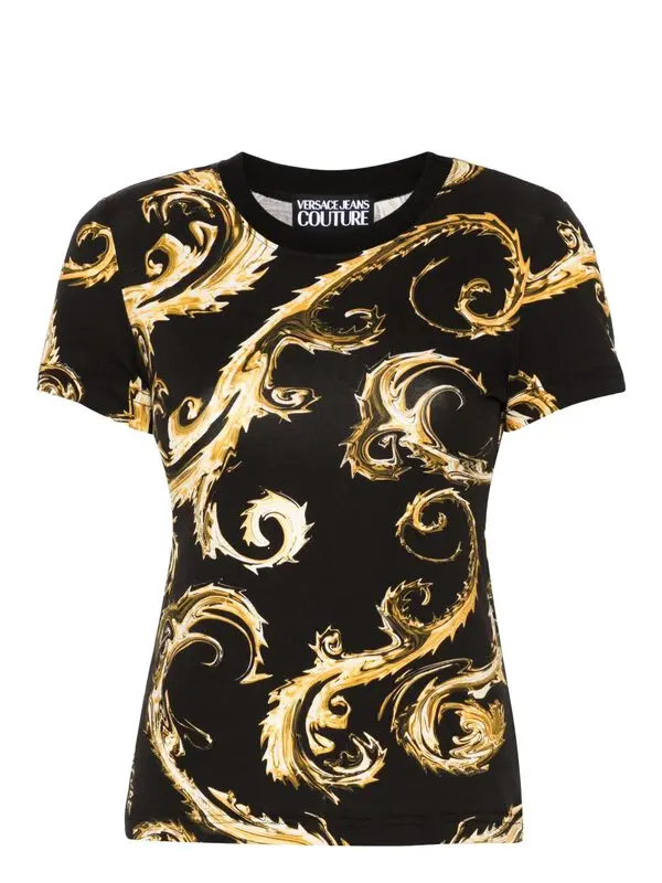 Versace Crewneck T-shirt With Baroque Print - Black