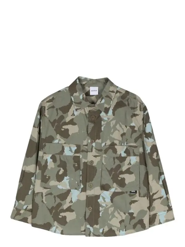 Aspesi Camouflage-print Two-pocket Shirt With Logo Detail - Gray