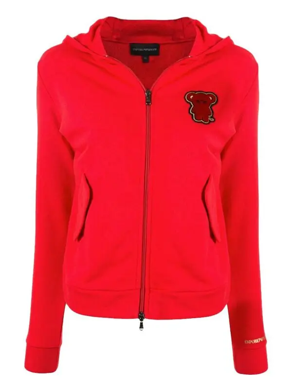 Emporio Armani Logo Hooded Zip-up Casual Coat - Red
