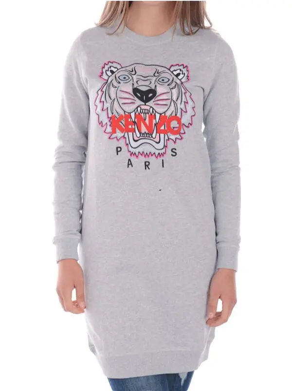 Kenzo Embroidered Tiger Head Logo Dress - Gray