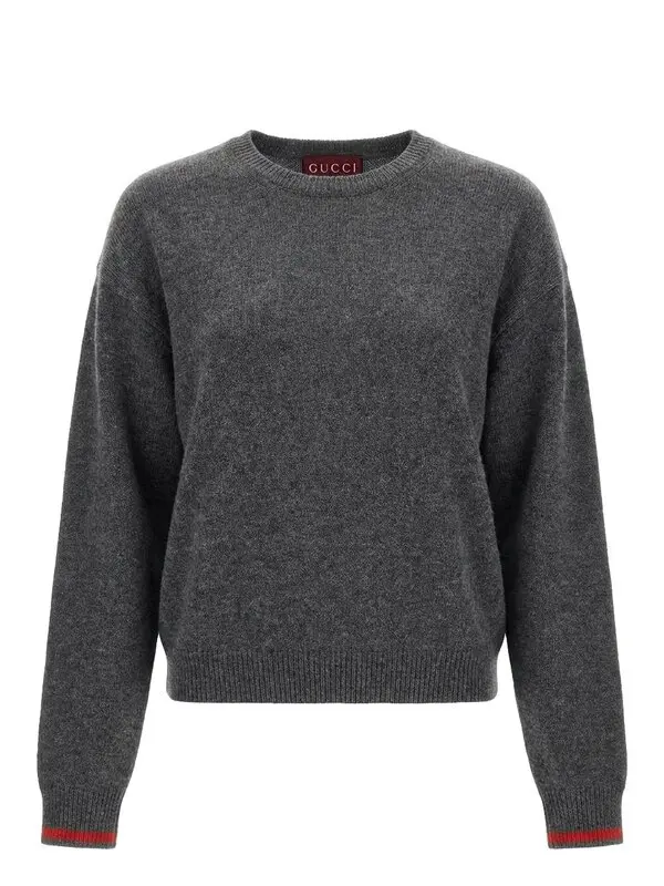 Gucci Crewneck Knit Sweater With Ribbed Trim - Dark Gray
