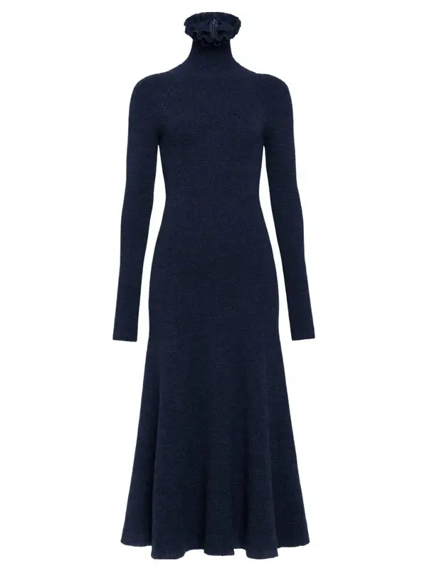 Alaïa Tweed Knitted High-neck Dress - Marine