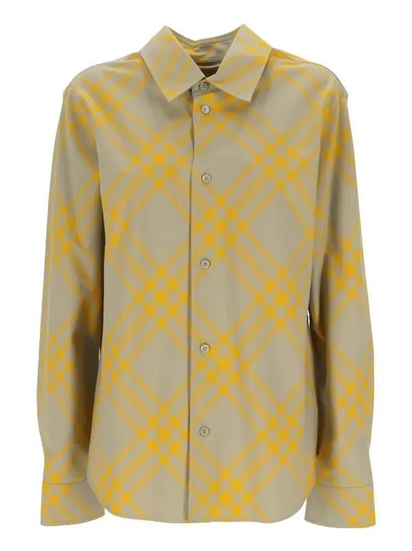 Burberry Checked Collared Long-sleeve Shirt - Yellow