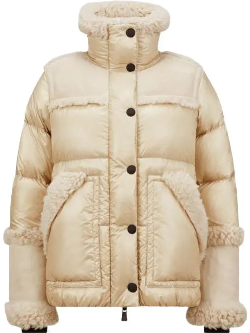 Moncler Esquel Short Down Jacket With Fur Trim - Light Brown