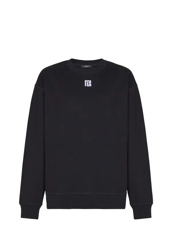 Balmain Cotton Sweatshirt With Pb Embroidery - Black