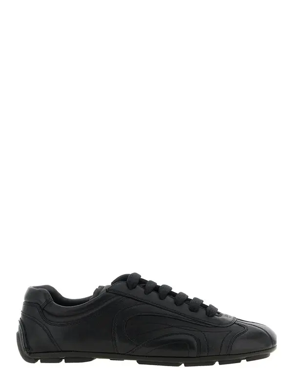 Prada Lace-up Round Toe Low-top Sneakers - Black