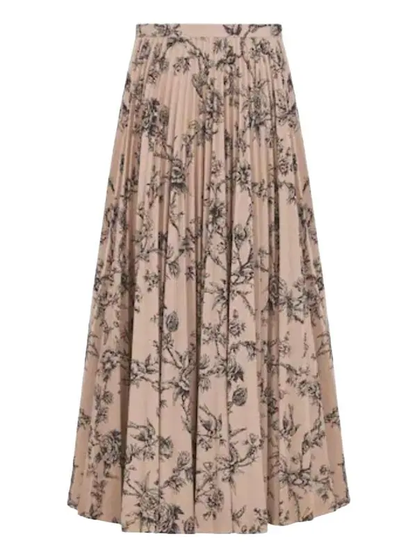 Dior Mid-length Pleated Skirt With Jardin Botanique Print - Nude