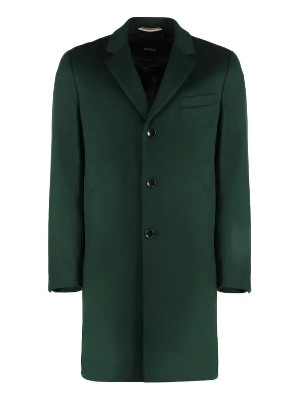 Hugo Boss Single Breasted Slim Fit Coat - Green
