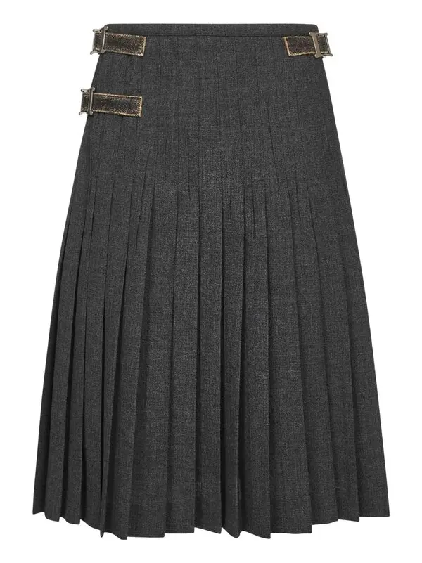 Prada Pleated Leather-strap Midi Skirt - Slate Grey