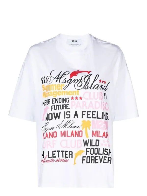 MSGM Graphic Print Cotton T-shirt - White