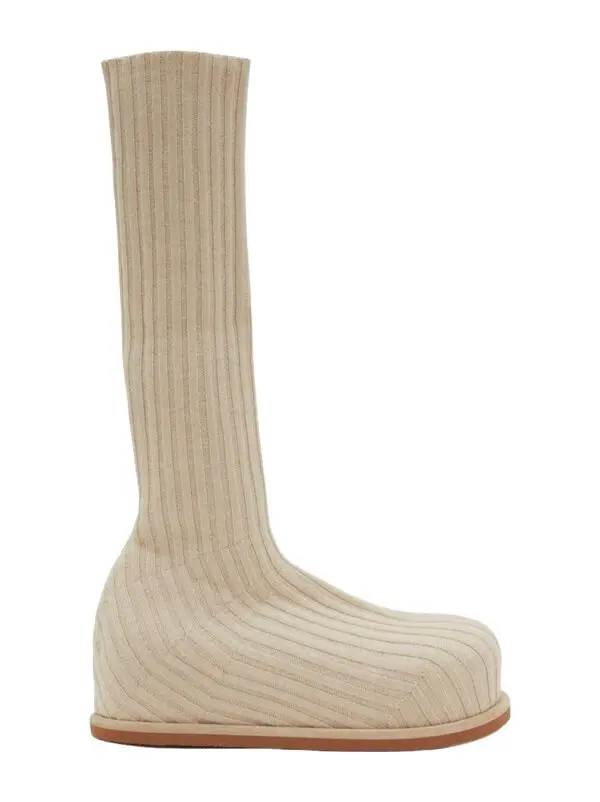 Amina Muaddi Ribbed Knit Boots - Nude