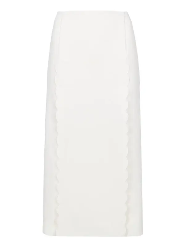 Chloé Scallop Embroidered Wool Straight Skirt - Signature Opalescent White