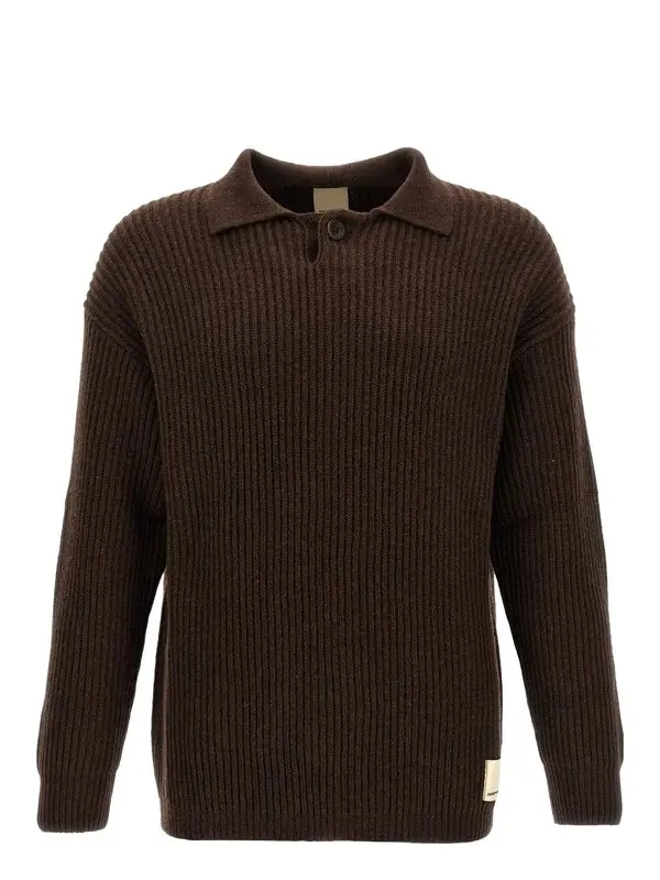Emporio Armani Fisherman's Knit Long Sleeve Polo Shirt - Brown