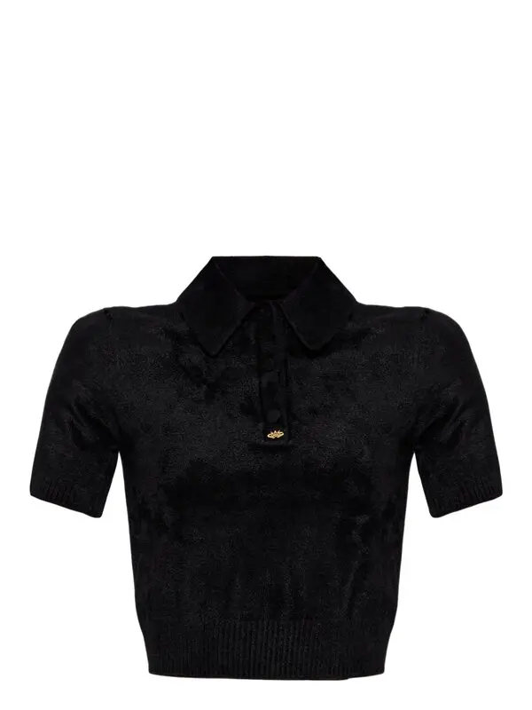 Amiri Cropped Short-sleeved Polo Shirt With Ribbed Accents And Metal Detailing - Black