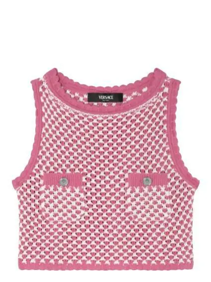Versace Knitted Cropped Top With Medusa Hardware - Pink  White