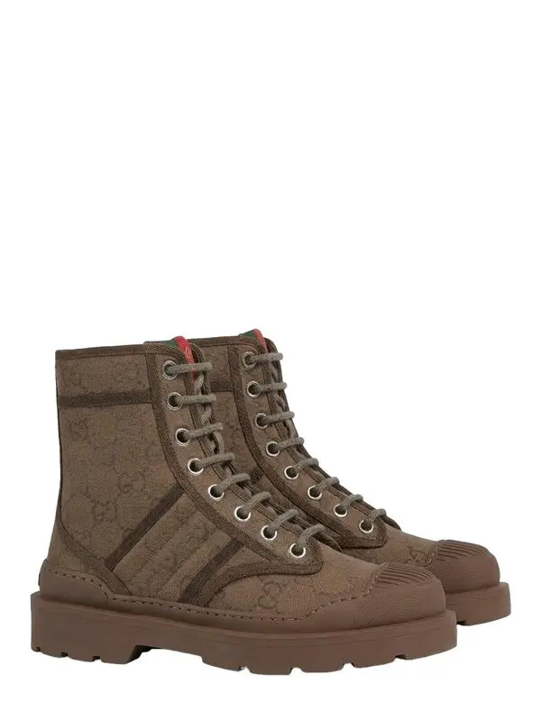 Gucci Web Detailed Combat Boots - Dark Brown