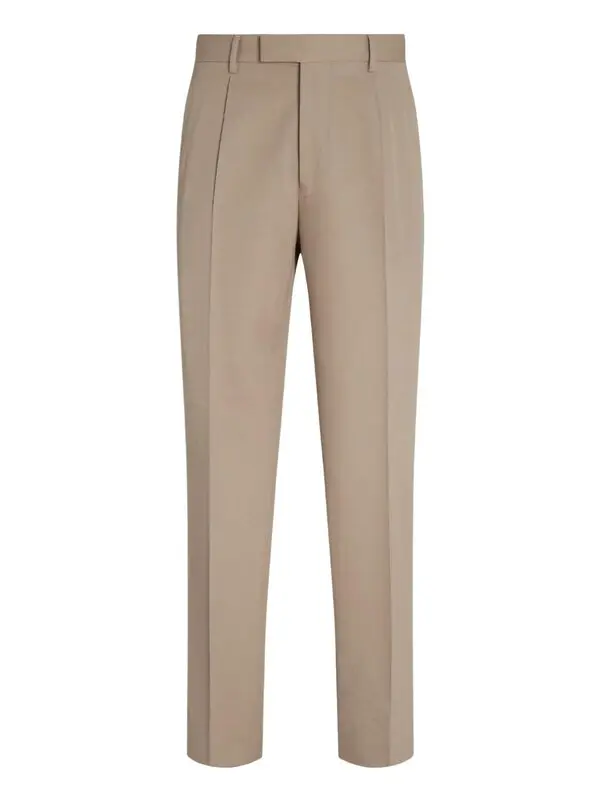 Zegna Pleated Cotton Wool Trousers - Light Taupe
