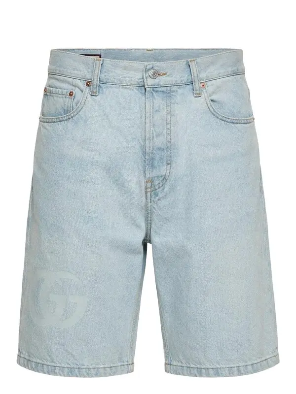 Gucci Lasered Logo Denim Shorts - Light Blue
