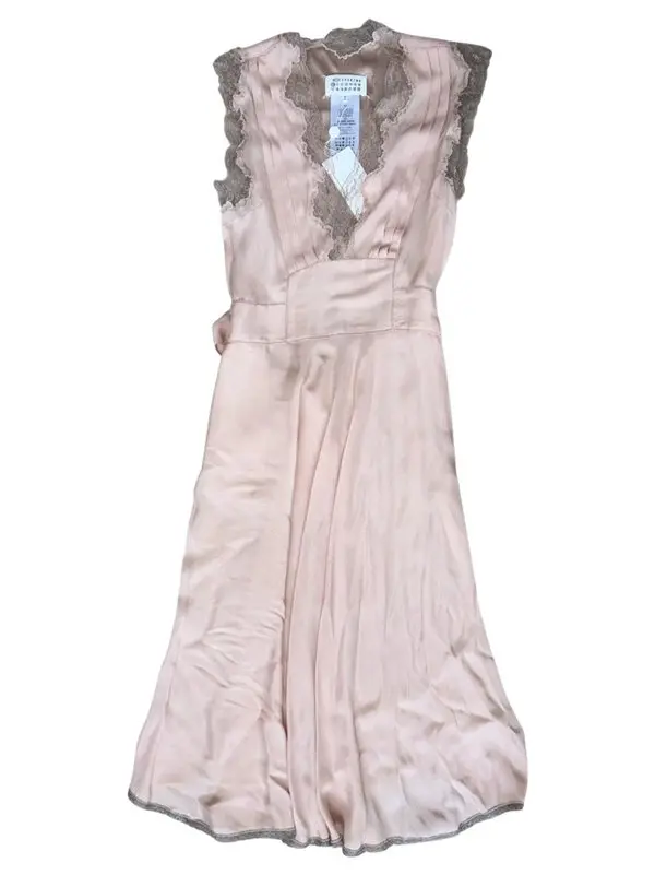 MAISON MARGIELA Lace Trim V-neck Midi Dress - Light Pink