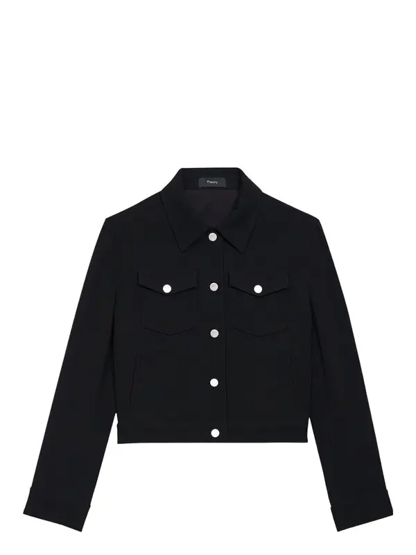 Theory Shrunken Trucker Jacket With Button Details - Black