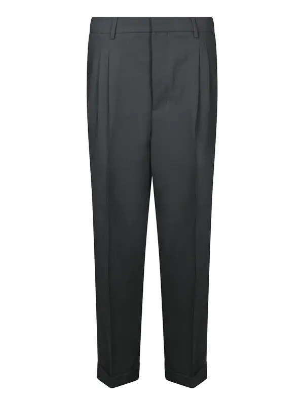 Ami Pleated Cropped Leg Trousers - Black