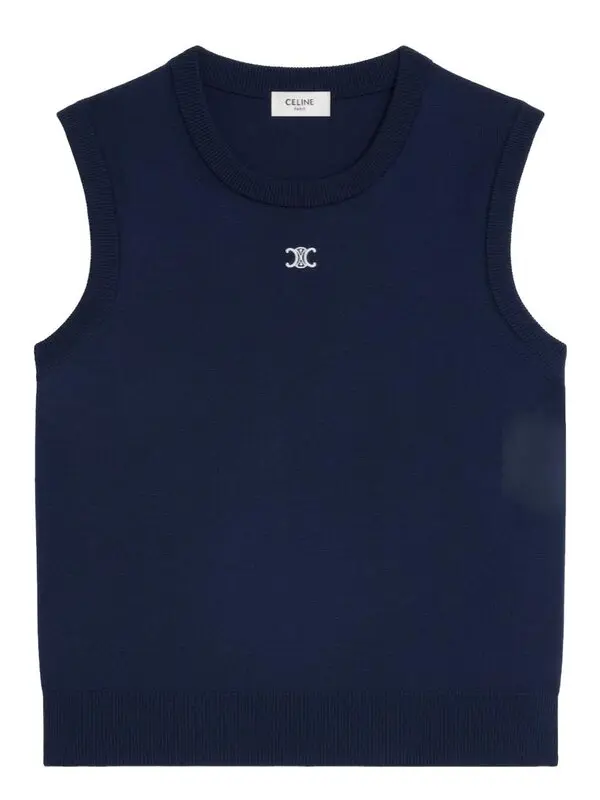 Celine Sleeveless Wool Top With Round Neck - Dark Blue