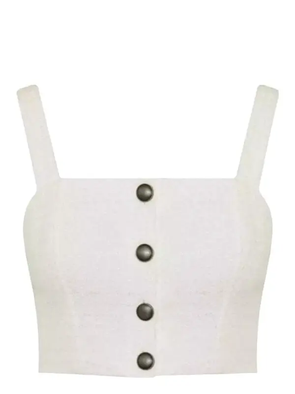 Alessandra Rich Sleeveless Top With Square Neckline And Button Detail - Gray