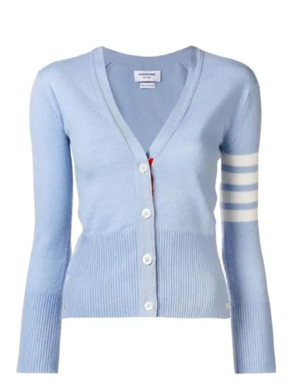 Thom Browne Four-bar V-neck Cardigan - Light Blue