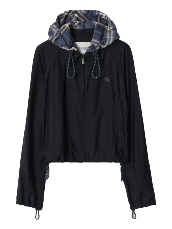 Burberry Cropped Hooded Jacket With Riding Knight Print - Silhouette Blue