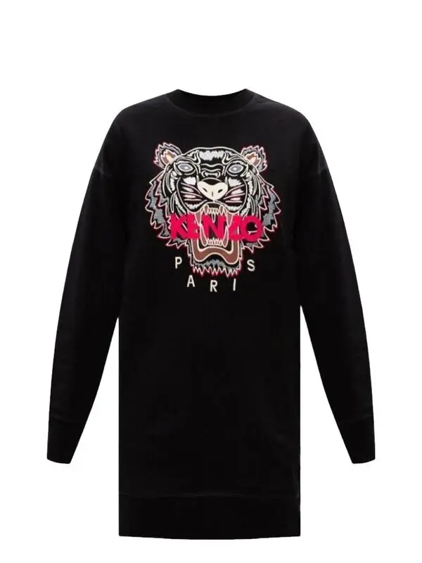 Kenzo Embroidered Logo Sweatshirt Dress - Black