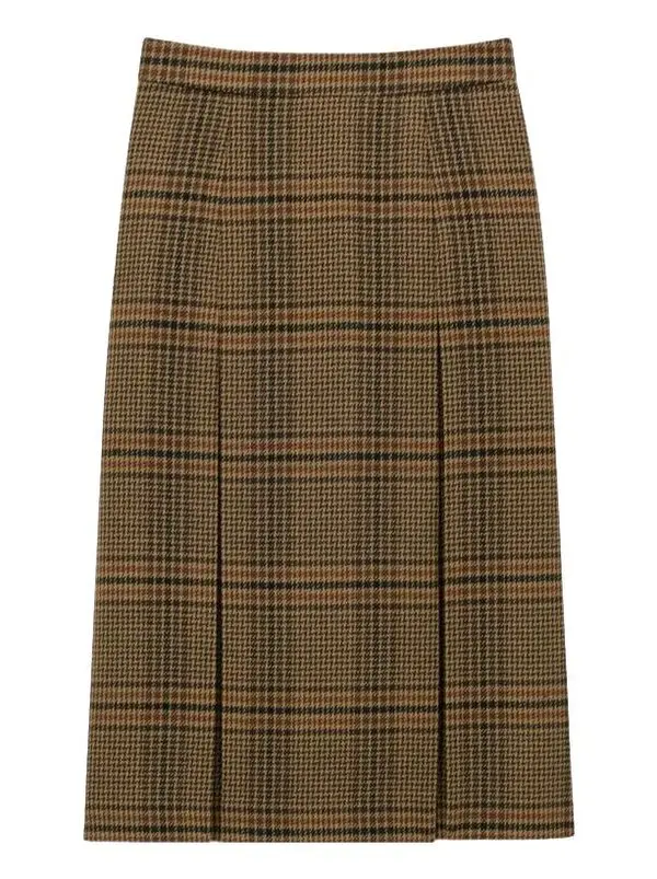 Saint Laurent Prince Of Wales Wool And Cashmere Midi Skirt - Brown
