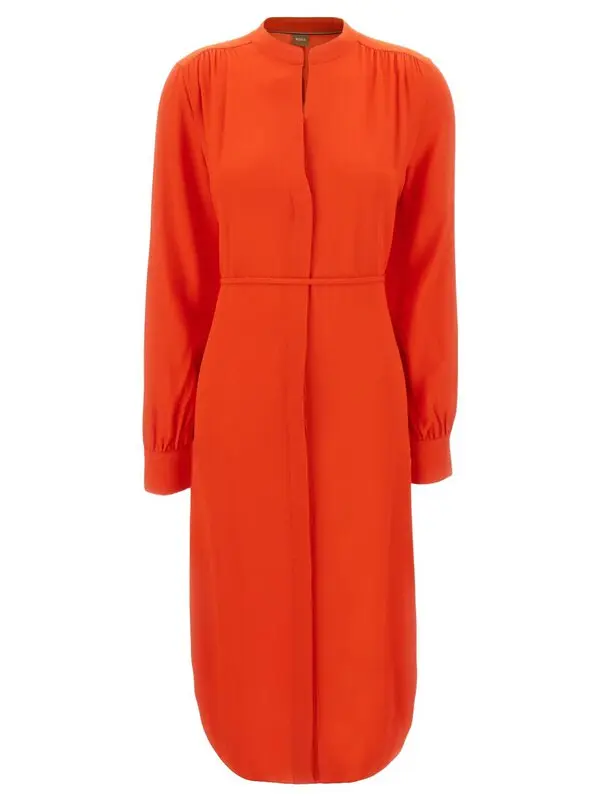 Hugo Boss Long-sleeved Belted Midi Dress - Red