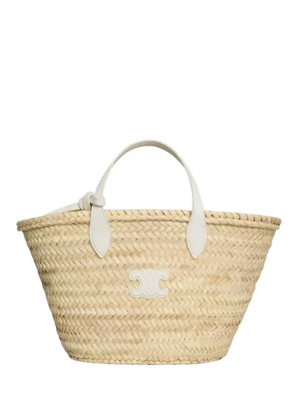 Celine Teen Triomphe Panier In Palm Leaves And Calfskin - White