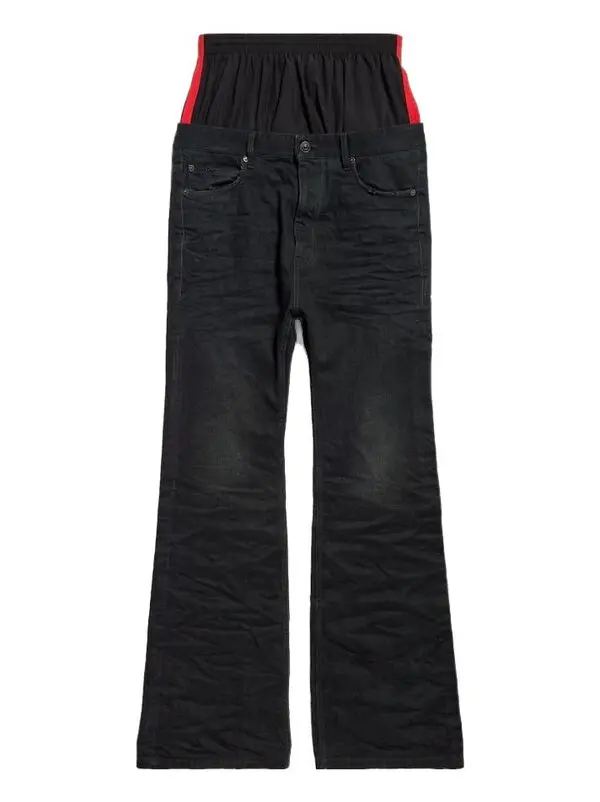 Balenciaga Layered Flared Jeans - Midnight Black And Red