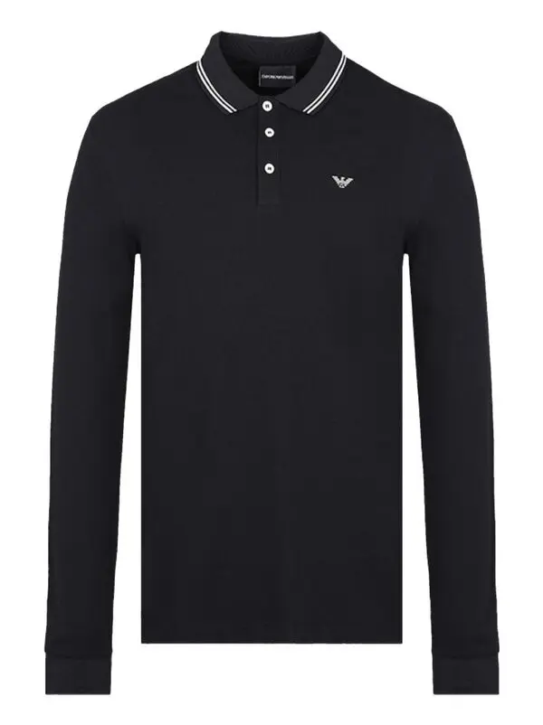 Emporio Armani Logo Long-sleeved Polo Shirt - Black