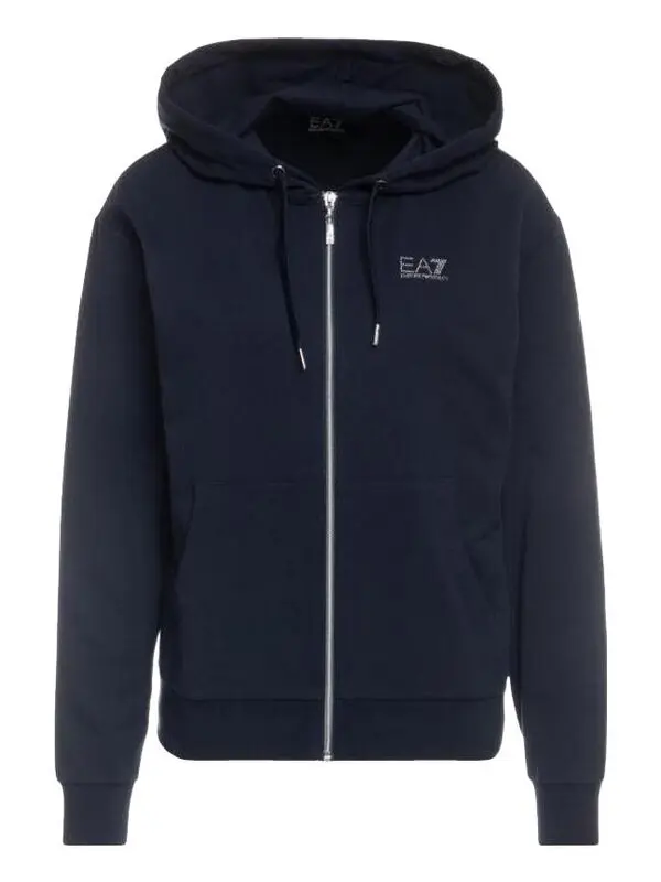 EA7 Logo Zip-up Hooded Jacket - Black