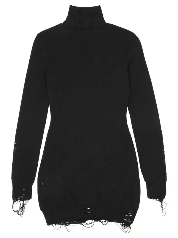 MAISON MARGIELA Ribbed Distressed Turtleneck Mini Dress - Black