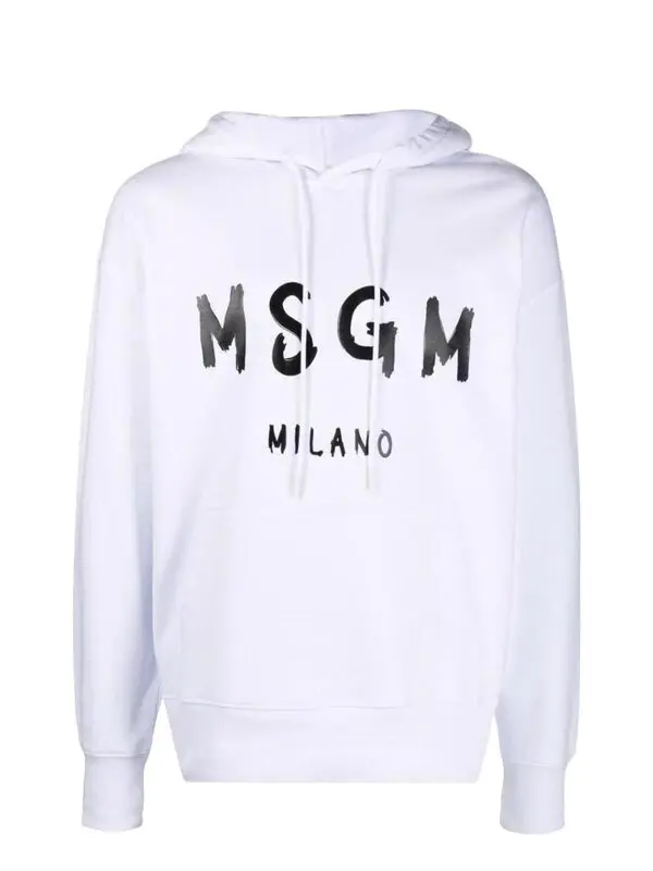 MSGM Logo Printed Drawstring Hoodie - White