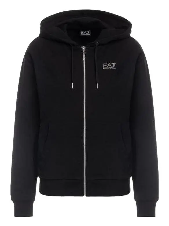 EA7 Logo Zip-up Hooded Jacket - Black