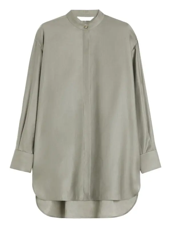 Max Mara Mandarin Collar Long-sleeved Cotton Satin Shirt - Sage Green