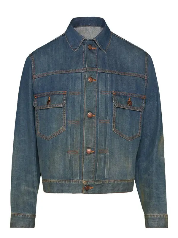 MAISON MARGIELA Pleated Denim Jacket - Blue
