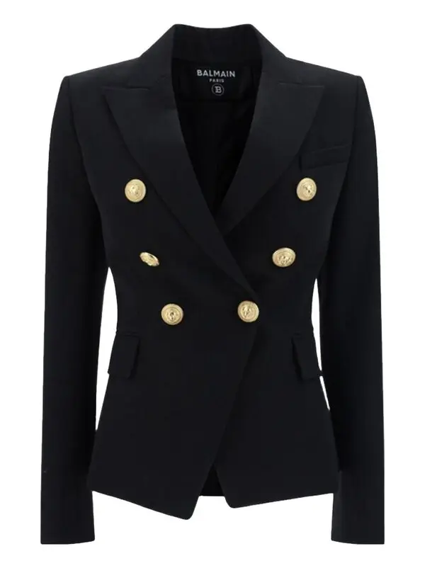 Balmain Wool Double-breasted Jacket - Black