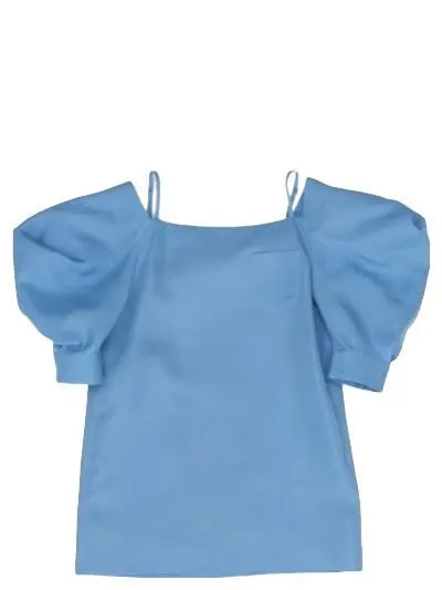 Sacai Off-the-shoulder Balloon Sleeve Mini Dress - Blue