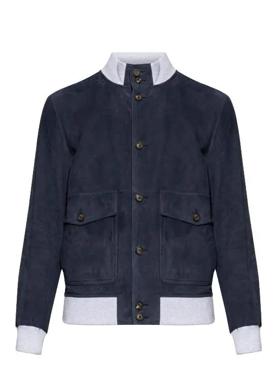 Eleventy Flap Pocket Suede Jacket - Navy