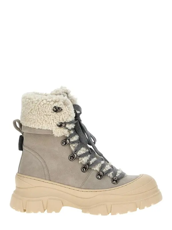 Brunello Cucinelli Shearling Lace-up Boots - Grey